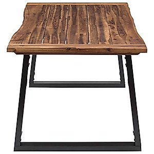 Tidyard Dining Table Acacia Wood with Oil Finish Tabletop Powder-Coated Metal Frame Accent Table for Kitchen Bistro Living Room 70.9 x 35.4 Inch