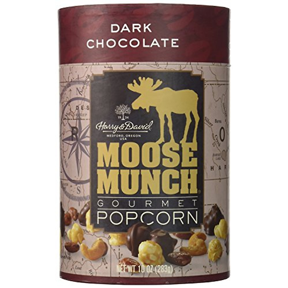 Harry & David, Moose Munch Gourmet Popcorn, Dark Chocolate, 10 Oz. (Gold, Brown, White)