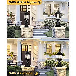 Hardwired 120V Dusk to Dawn Outdoor Post Light 2 Pack, Waterproof Aluminum Pole Light Fixture with Pier Mount Base, Exterior Lamp Post Lantern Head with Clear Glass for Garden Yard Patio Pathway