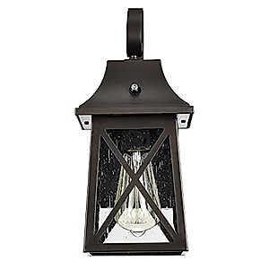 FLALINKO Dusk to Dawn Outdoor Wall Sconce - 2 Pack 14" Farmhouse Porch Light in Oil Rubbed Bronze Finish Clear Seedy Glass for Garage, Patio, Porch, Doorway, Entryway (ORB, Twin Pack)