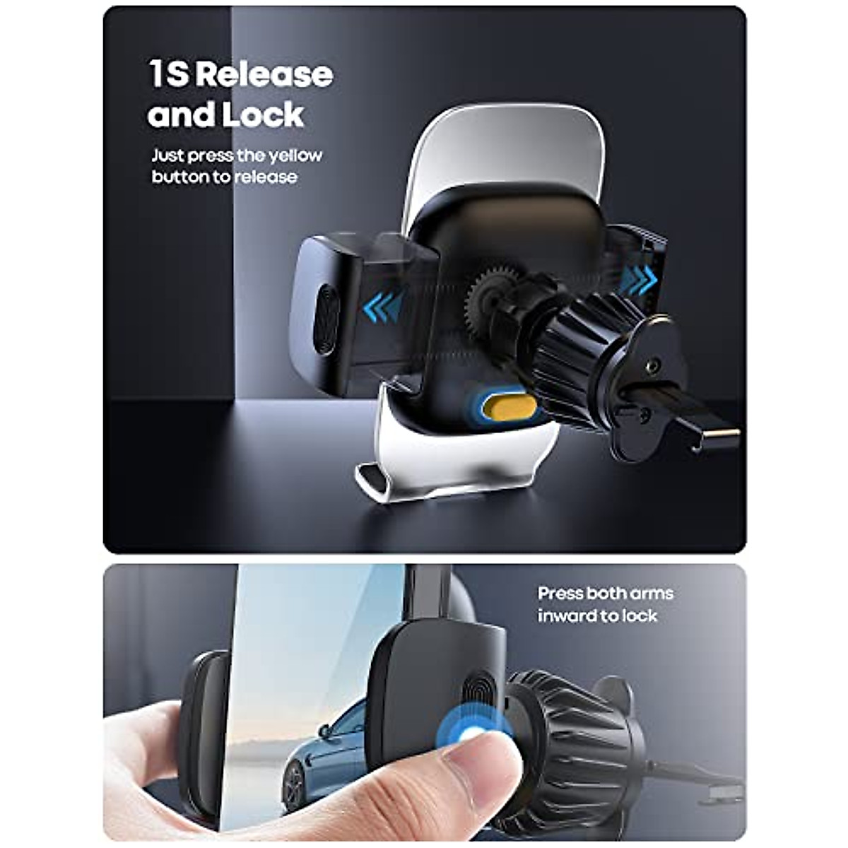 Lamicall Car Vent Phone Holder - 1s Release Air Vent Cell Phone Mount Cradle, 2023 Upgrade Phone Clamp with Airbag, Metal Vent Clip, Hands Free, for 4 to 7" Phones, Like iPhone 14 Pro Max, Galaxy S23