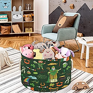 St. Patricks Day Rainbow Large Round Baskets for Storage Laundry Baskets with Handles Blanket Storage Basket for Bathroom Shelves Bins for Organizing Nursery Hamper Girl Boy