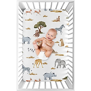 Sweet Jojo Designs Jungle Animals Boy Girl Fitted Mini Crib Sheet Baby Nursery Portable Crib Pack and Play Hunter Green Yellow Grey Black White Wildlife Safari Animal Elephant Giraffe Monkey Leopard