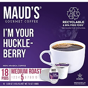 Maud's Huckleberry Coffee (I'm Your Huckleberry), 18ct. Solar Energy Produced Recyclable Single Serve Huckleberry Holiday Flavored Coffee Pods – 100% Arabica Coffee California Roasted, KCup Compatible