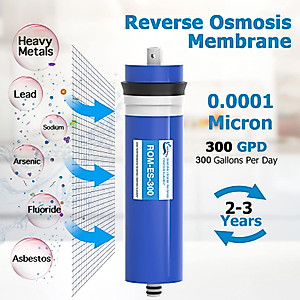 300 GPD RO Membrane Filter Replacement with Reverse Osmosis Membrane Housing, Wrench, 1/4" Quick-Connect Fitting, Check Valve, Fit Under Sink RO Home Drinking Water Filter Filtration Purifier System