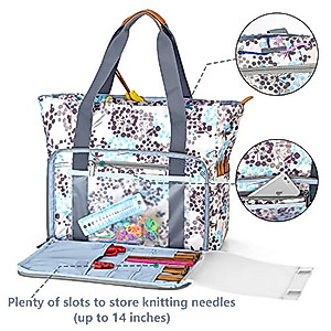 Teamoy Knitting Bag, Travel Yarn Storage Tote Organizer for Yarn, Unfinished Project, Crochet Hooks, Knitting Needles and Accessories, Lightweight, Water-Resistant, Large Capacity, Dandelion