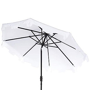 Safavieh PAT8000K Outdoor Collection Zimmerman White Uv Resistant 9 Ft Crank Market Push Button Tilt Flap Umbrella