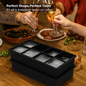 Bangp Large Ice Cube Trays with Lids 2 Pack,Silicone Ice Trays for Freezer,Easy Release Silicone Ice Cube Tray,8 Big Square Ice Cubes per Tray Ideal for Cocktails,Whiskey,Soups and Frozen Treats