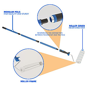 Paint Roller, 4ft Adjustable Handle Painting Rollers for Wall, 9 Inch Width Frame Roller Brush with Stainless Steel Pole, Home Painting Supplies for Painting Walls and Ceilings