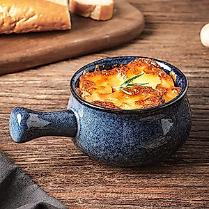 vicrays French Onion Soup Bowls With Handles, 26 Ounce for Soup, Chili, Beef Stew, Chip Resistant, Dishwasher Microwave Safe, Set of 4 (Strary Blue)