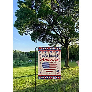 God Bless America Memorial Day Garden Flag 4th of July Independence Day Patriotic Heart Flag Burlap Double Sided Outside Yard Outdoor Decoration 12.5 x 18 Inch