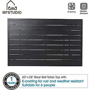 MFSTUDIO 7-Piece Metal Outdoor Patio Dining Set with 6 Armrest Chairs and 1 Steel Rectangular Table with 1.57“ Umbrella Hole, L60 x W38 x H28 Table, 4 Backyard Garden Chairs, 2 Swivel Chairs, Black