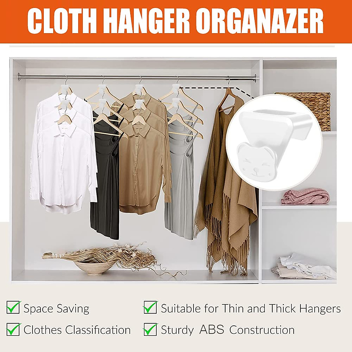 18 Pcs Space Saving Hanger Hooks, Clothes Hanger Connector Hooks to Create Up to 5X More Closet Space, AS SEEN ON TV, Heavy Duty Cascading Hanger Hooks for Organizer Closet, Fits All Hangers, White