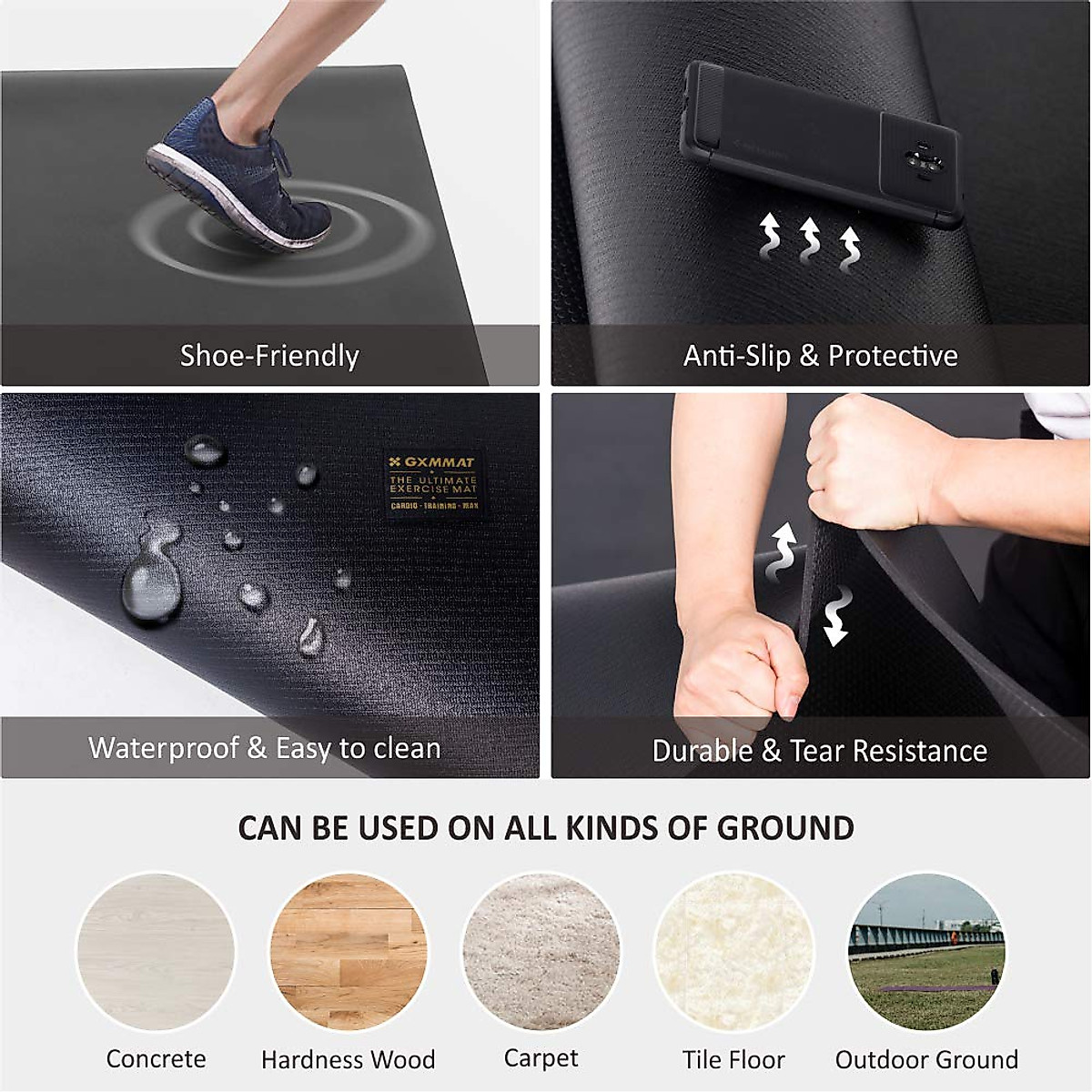 Gxmmat Large Exercise Mat 6'x4'x7mm, Thick Workout Mats for Home Gym Flooring, Extra Wide Non-Slip Durable Cardio Mat, High Density, Shoe Friendly, Perfect for Plyo, MMA, Jump Rope, Stretch, Fitness