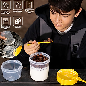 EYNEL 4 Pack On The Go 22 oz Breakfast Cups with Lids and Spoon, Reusable Cereal Yogurt Cup with Topping Plastic Milk Jar Overnight Oats Container for Granola Oatmeal Take Along (22 oz - 4 Colors Set)
