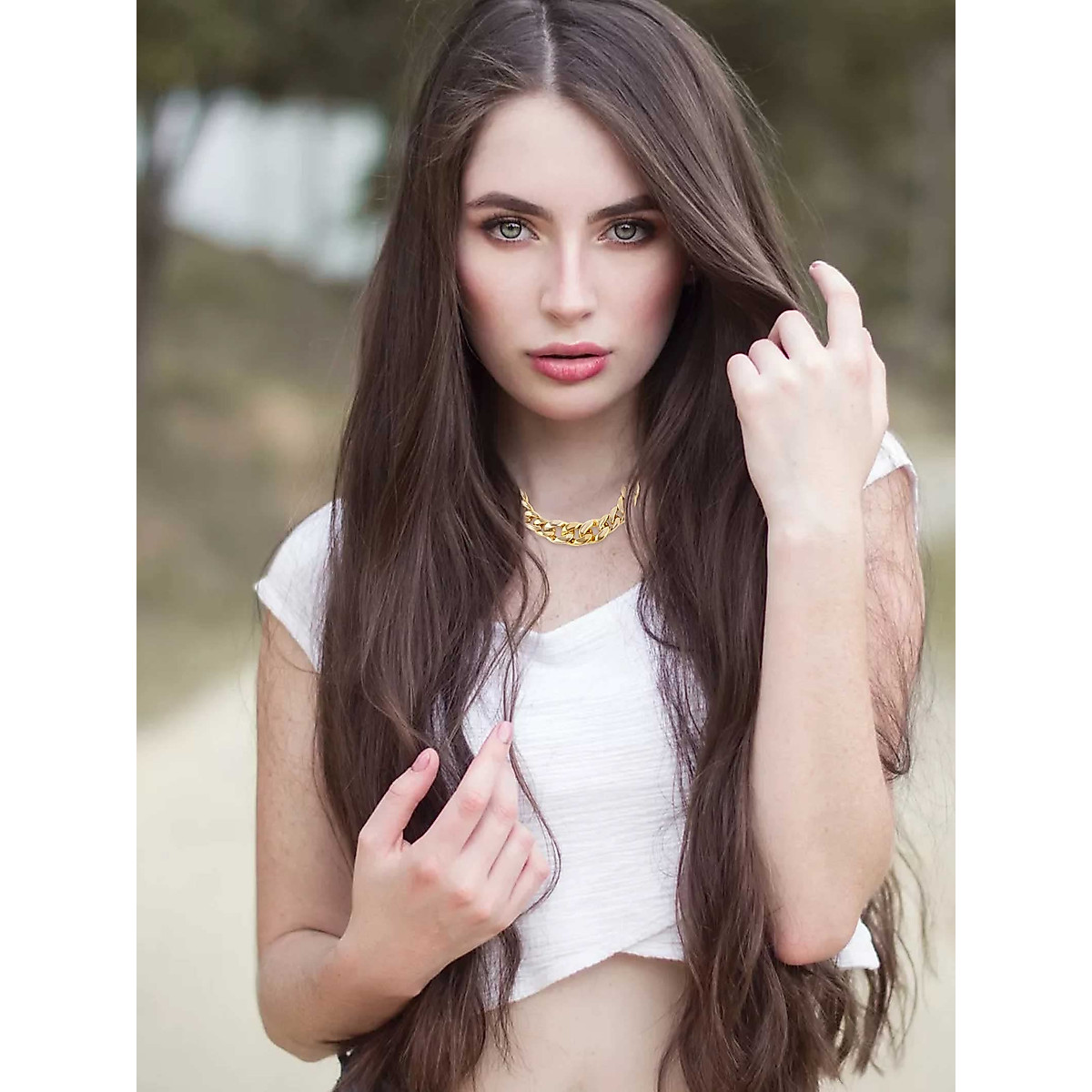 YANCHUN Chunky Necklace Choker Necklace for Women Dainty Gold Necklace Stack 90s Punk Style Necklace Summer Outfits for Women 2024