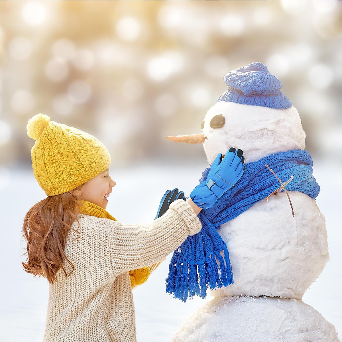 Azarxis Kids Ski Gloves, Winter Waterproof Cold Weather Warm Gloves Thermal Fleece Snow Gloves for Boys & Girls Skiing, Snowboarding (Black, S (Fits 4~6 Years Old))