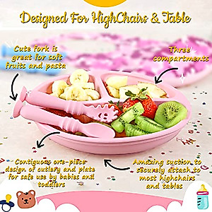 CHUPcheek Silicone Baby Feeding Set, Suction Plates for Baby, Adjustable Baby Bibs, Soft Spoon & Spork Suitable for Toddlers & Kids