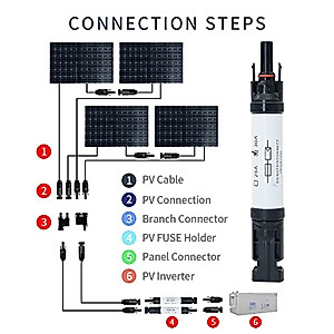ELFCULB 30A Solar Fuse Connector 1000V IP68 Waterproof, for Solar System and Inverter in Photovoltaic System, Contains 4 fuses + 2 Solar Fuse Holders