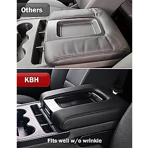 KBH Auto Center Console Cover Replacement for Chevy Chevrolet Silverado & GMC Sierra 1500 2500 3500 2014-2018, Vinyl Leather Armrest Replace Covering, Anti-Scratch, Split Bench Jump Seat (Black)