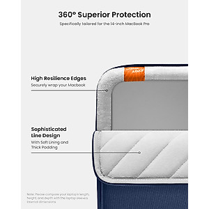 tomtoc 360 Protective Laptop Sleeve for 14-inch MacBook Pro M4/M3/M2/M1 Pro/Max A3112 A3401 A3185 A2992 A2918 A2779 2024-2021, Water-Resistant Case Bag with Accessory Pocket for 13.8 Surface Laptop 7