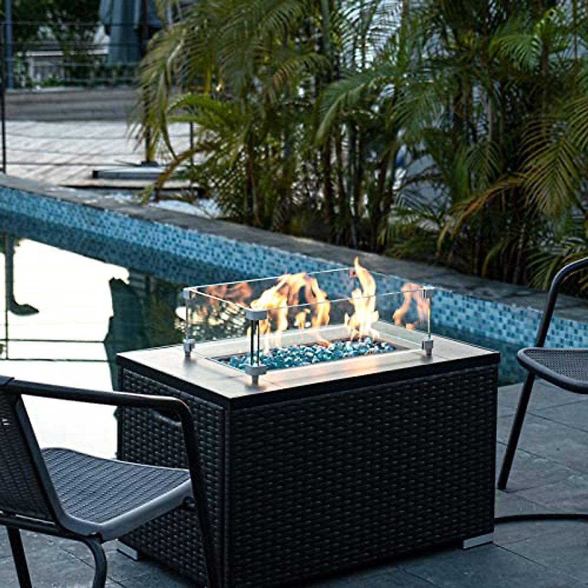 GASPRO 10 Pound Fire Glass Diamonds 1 Inch, Fire Pit Glass Rocks for Gas Fireplace and Fire Pit, Caribbean Blue, High Luster