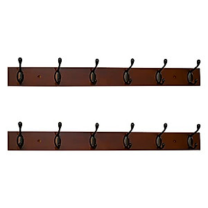 ROOREVO Coat Rack Wall Mount - 24 Inch with 6 Coat Hooks, Wall hat Hanger, Coat Racks, Walnut, Pack of 2