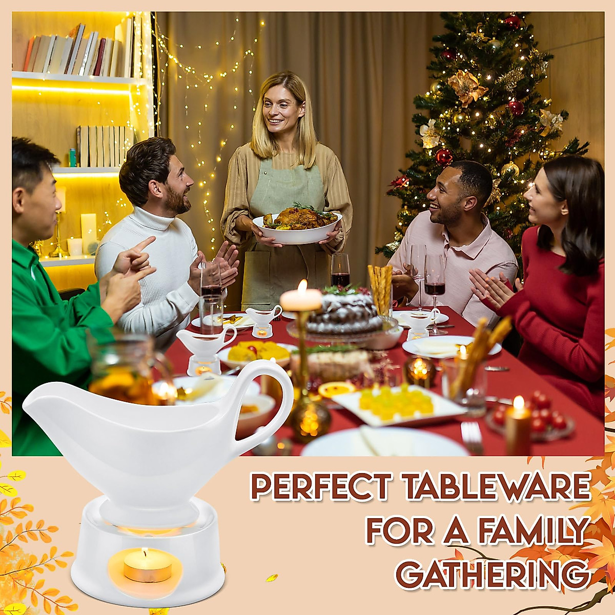 Sliner 2 Sets Gravy Boat with Stand and Candle, Ceramic Sauce Boat 15.5 oz Porcelain Sauce Boat with Butter Warmers for Seafood, White Boat Hot Sauce Warmer for Daily Meal, Party Supplies