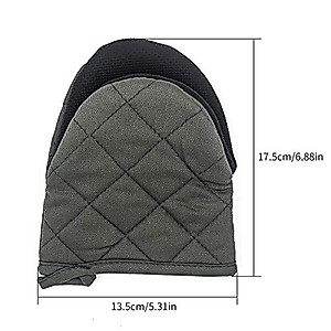 1 Pair Short Oven Mitts, Heat Resistant Silicone Kitchen Mini Oven Mitts for 500 Degrees, Non-Slip Grip Surfaces and Hanging Loop Gloves, Baking Grilling Barbecue Microwave Machine Washable (Gray)