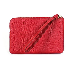 Coach Crossgrain Leather Corner Zip Wristlet True Red