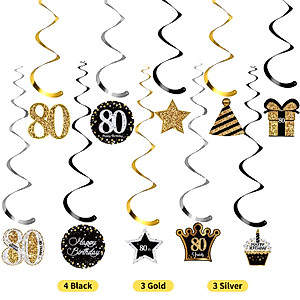 Frienda 80th Birthday Party Decorations, 80th Birthday Party Hanging Swirls Ceiling Decorations Shiny Celebration 80 Hanging Swirls Decorations for 80 Years Old Party Supplies, 30 Count
