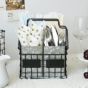 EMAX HOME Galvanized Utensil Caddy,Galvanized utensil holder,Flatware Cutlery Caddy Countertop Silverware Holder,vintage 4 Compartment Flatware Caddy With Handle Perfect