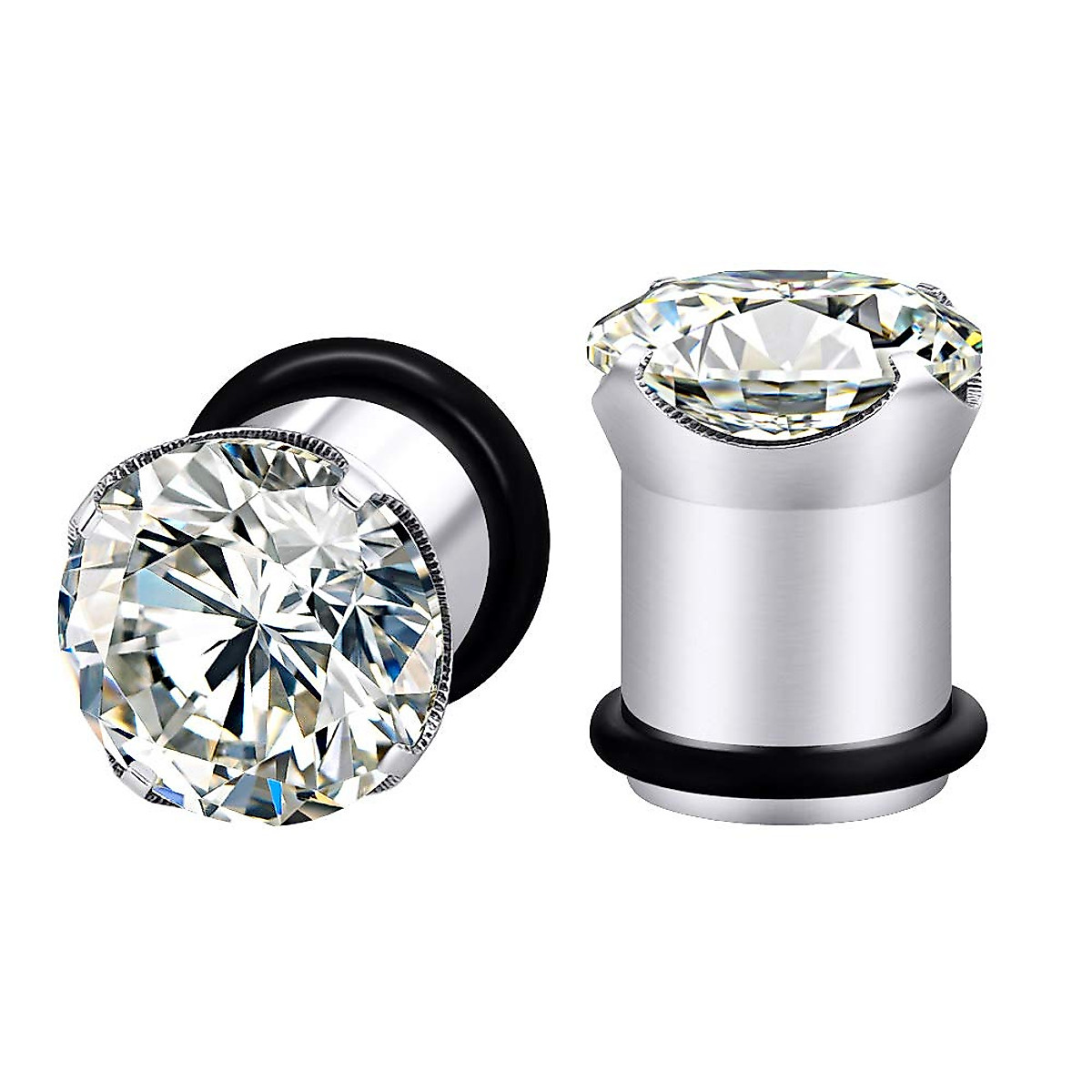 Longbeauty 12pcs Gorgeous Cubic Zirconia Tunnels 316L Stainless Steel Ear Gauges Earring Plugs for Ears Screw Fit Body Piercing Jewelry 4g-3/4