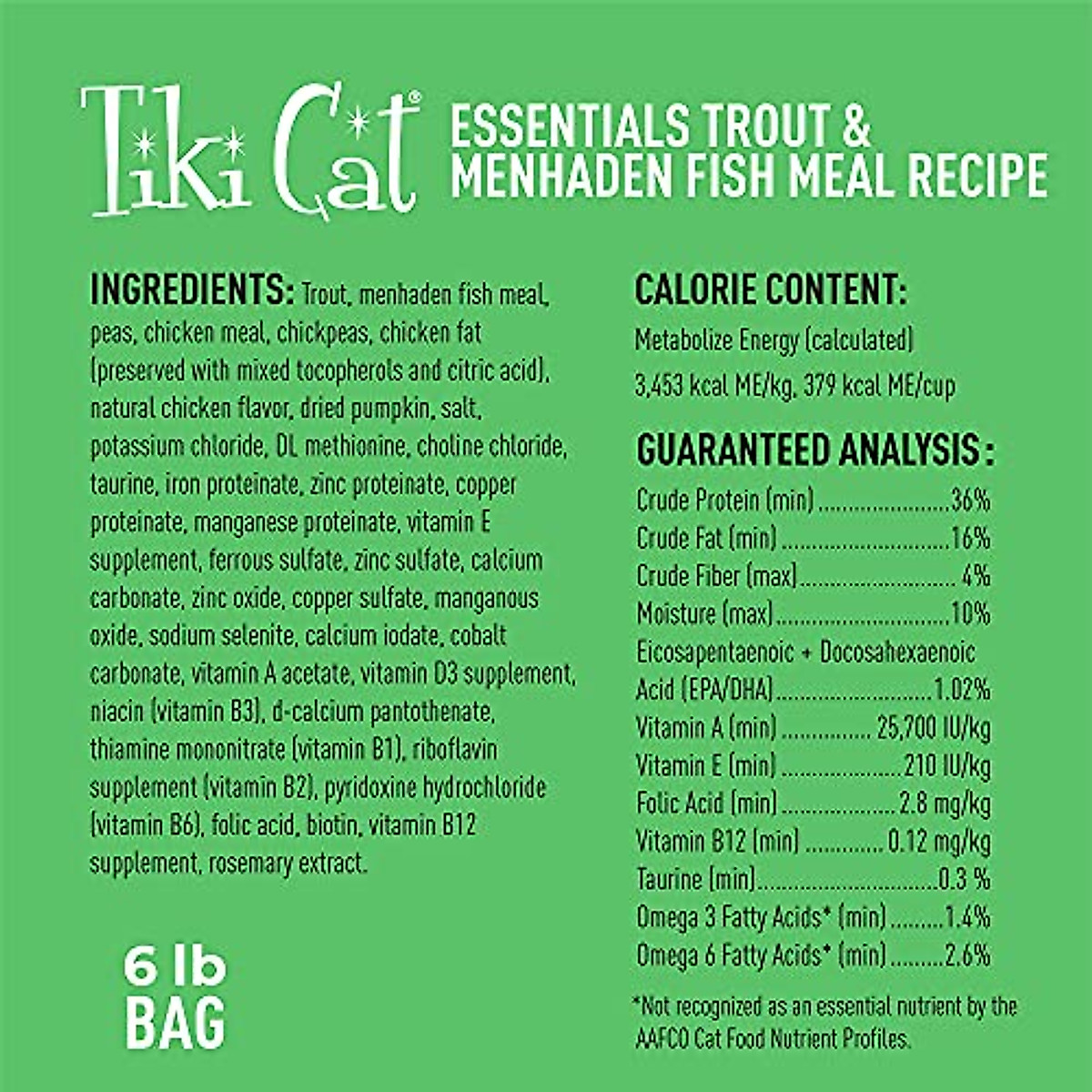Tiki Cat Essentials High Protein, Complete and Balanced Dry Food for Cats and Kittens, Trout and Menhaden Fish Meal Recipe 6 lbs.