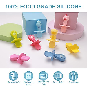 HIWOOD Baby Led Weaning Spoons | First and second Stage Self Feeding Toddler Utensils Set | BPA Free barrier Anti-Choke Baby Silicone Spoon | For Ages 6 Months+ | 3PK