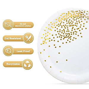Simbago Gold Dots Party Paper Plates, 50 PCS Disposable Party Supplies Dessert Paper Plates for Birthday Party,Wedding Birdal Christmas Baby Shower (7 inches)