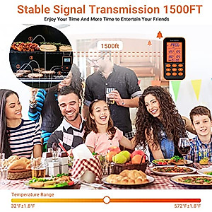 INKBIRD 1500FT Wireless Meat Thermometer for Grilling Smoking with 4 Porbes, IPX5 Wireless Grill Thermometer IRF-4S for Outside Grill, Digital Food Meat Thermometer Wireless for Smoker BBQ Thermometer