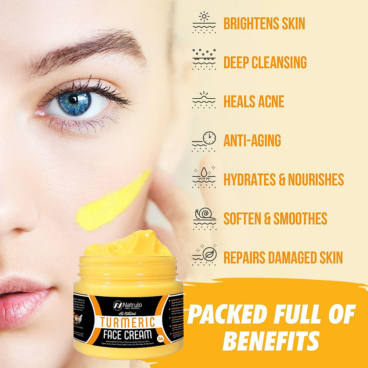 Turmeric Cream for Face & Body - All Natural Turmeric Cream Skin Brightening Lotion - Turmeric Cream Cleanses Skin, Fights Acne, Evens Tone - Pure Handcrafted Skincare Made in the USA 2 Oz