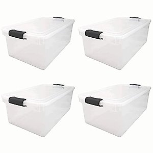 HOMZ Multipurpose 66 Quart Clear Storage Container Tote Bins with Secure Latching Lids for Home or Office Organization (4 Pack)