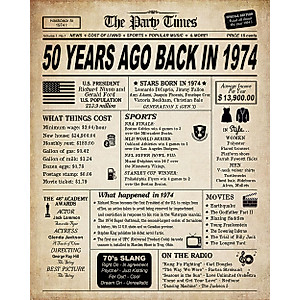 50th Birthday Decorations for Women or Men, Classy Vintage Table Decor, 50th Birthday Gifts for women, Funny 50 Birthday Sign for Him or Her, Back in 1974 Print (8 x 10, UNFRAMED)