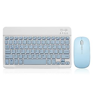 Bluetooth Keyboard and Mouse Combo Rechargeable Portable Wireless Keyboard Mouse Set for Apple iPad iPhone iOS 13 and Above Samsung Tablet Phone Smartphone Android Windows (10 inch Blue)