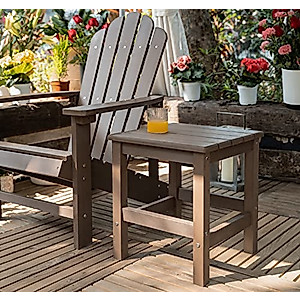 EFURDEN Side Table, Polystyrene End Table for Adirondack Chair, Outdoor Side Table Weather Resistant, Patio End Table with Low Maintenance (Brown)