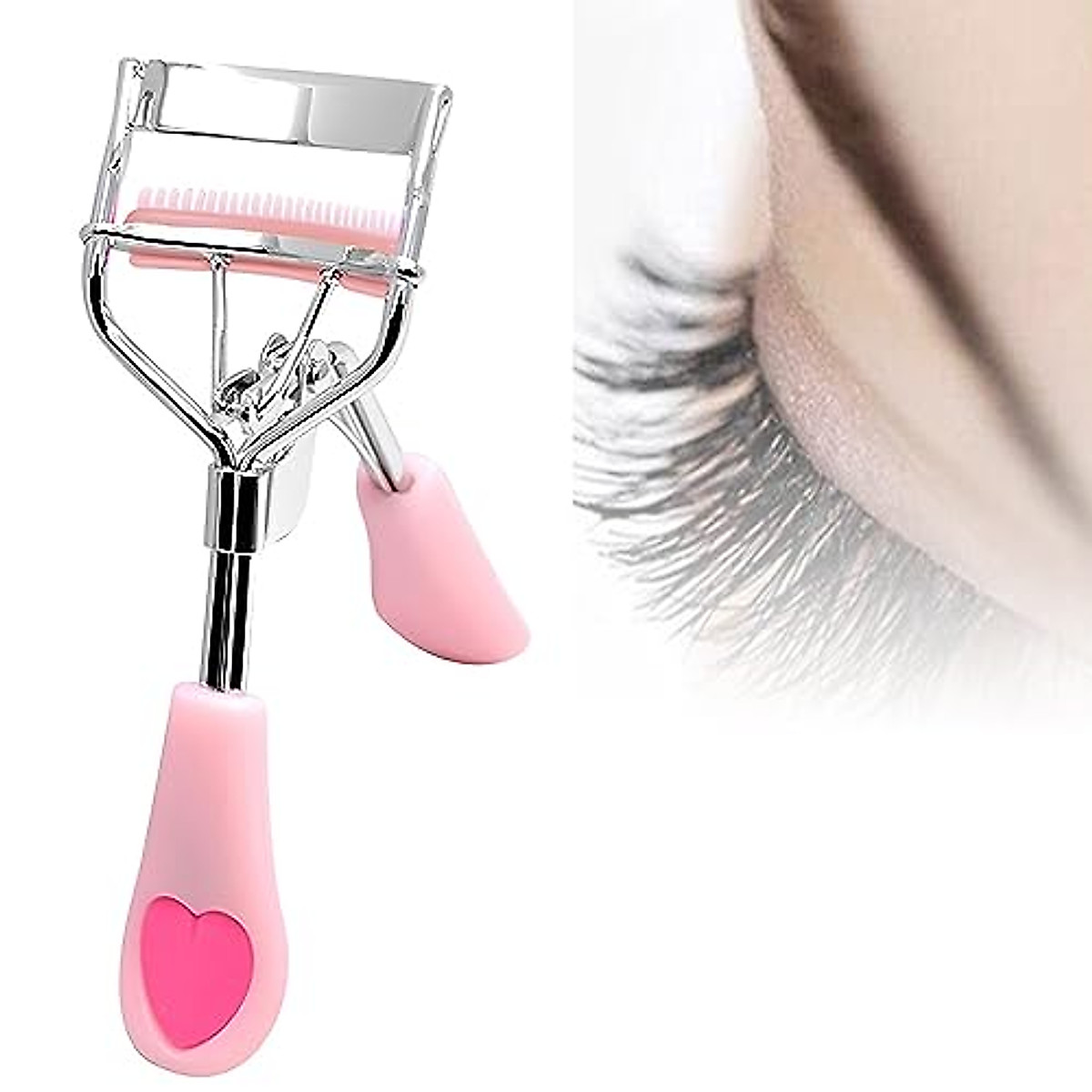 MICPANG Eyelash Curler with Built in Comb Eye Lash Curler Lash Tool with Brush Mini Small Best Eyelash Curler with Lash Separator 2 Refill Pads Portable Compact Plastic Partial Makeup Curler (Peach)