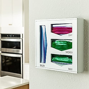Zip Lock Bag Organizer with Snack Bag Clips for Food Packages & Ziplock Bag Holder for Filling - Our Ziplock Bag Storage Organizer Has a Convenient Sliding Lid & Laser Engraved Labels - White
