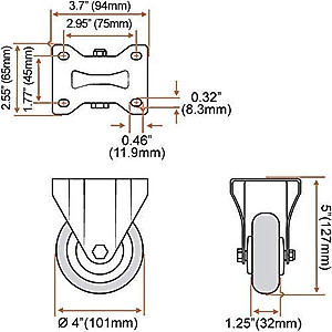 4 Pack 4" Caster Wheels Swivel 360 Degree 2 with Brake Swivel and 2 Rigid Non Swivel Fixed Stationery Combo On Red Polyurethane Wheels with Hardware