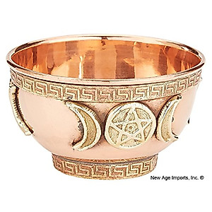Triple Moon Pentacle Copper Offering Bowl 3", Great for Altar use, Ritual use, Incense Burner, smudging Bowl, Decoration Bowl, offering Bowl - New Age Imports, Inc.