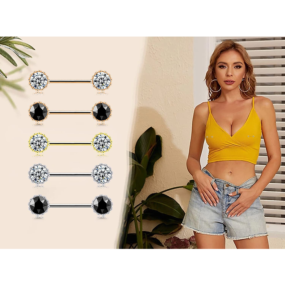 Melighting 14G Nipple Rings Shiny Clear CZ Dainty 316L Surgical Steel Nipple Piercing Barbell Nipple Bars Nipple Piercing Jewelry for Women Men