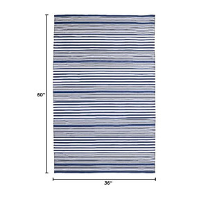 Dash and Albert Rugby Stripe Indoor/Outdoor Area Rug - 3' x 5' Denim - Striped Handwoven Washable Accent Rug - Durable, Lightweight, Fade Resistant, High Traffic Areas Sunroom, Deck, Kitchen, Patio