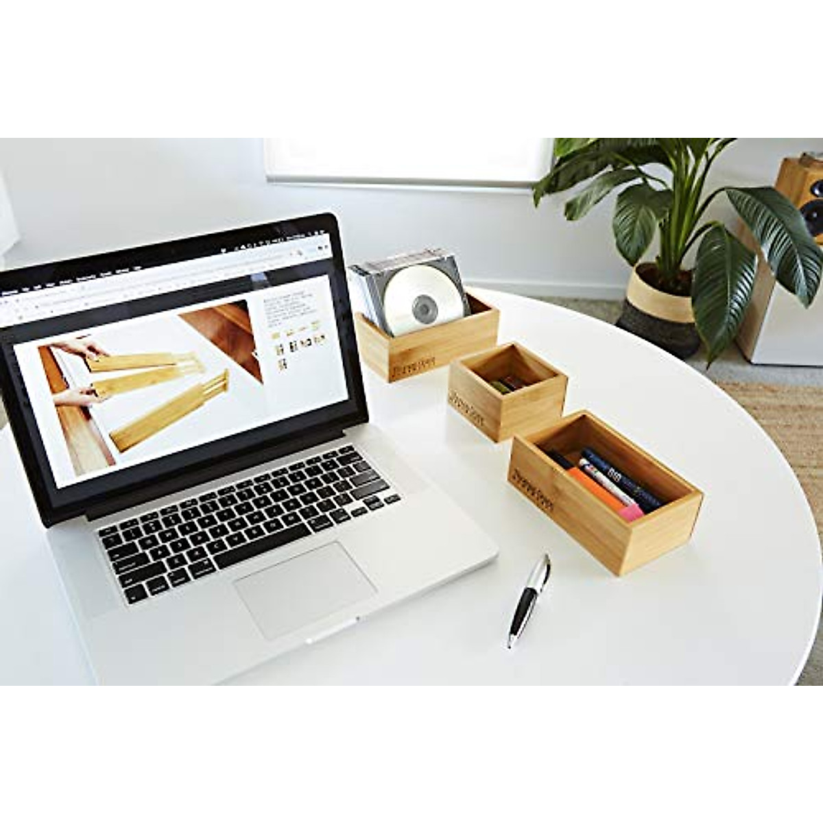 Thomas Grace Homewares 5-Piece Bamboo Storage Box & Organizer Set Multi-sized Set of 5 Drawer Dividers Organizer Boxes for kitchen, office, jewellery, junk, cosmetic, bath, bedroom or Gift.