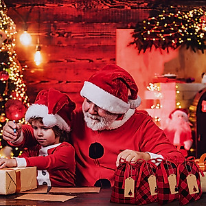 Aneco 24 Pack Mini Christmas Cotton Present Gift Bags Buffalo Plaid Drawstring Gift Bags Santa's Red and Black Plaid String Bags for Xmas Games Party Supplies, Candies Snacks, Mini Size 7.9 x 5.9 Inch